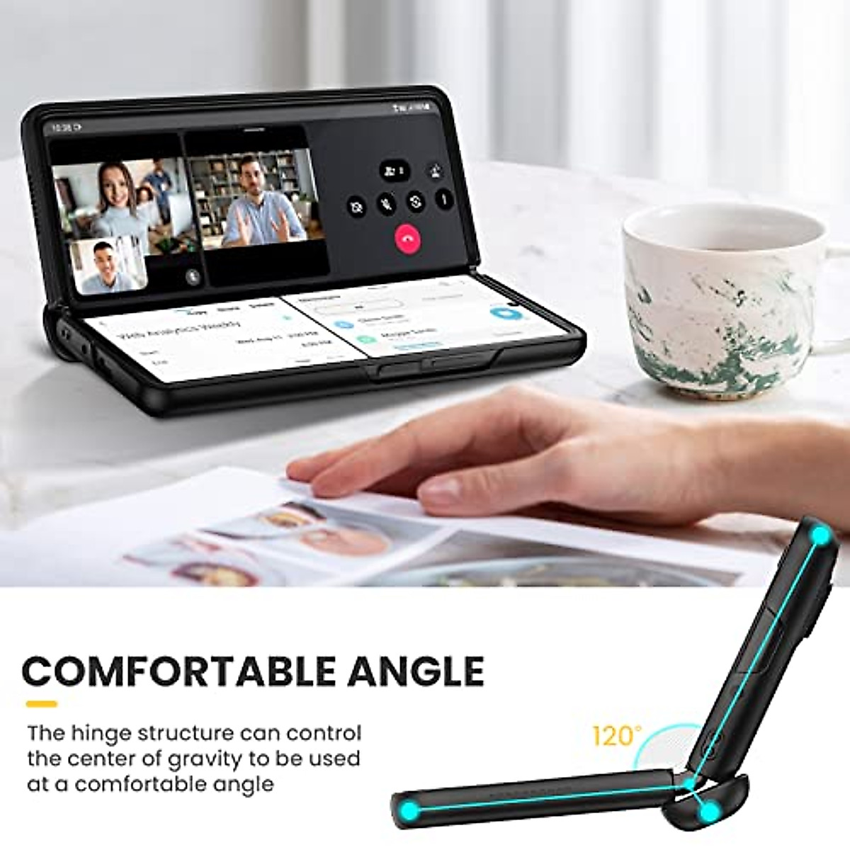 Ruky for Samsung Galaxy Z Fold 3 Full Body Case, Magnetic Kickstand, Hinge Protection, Built-in Screen Protector PU Leather Stand Case for Samsung Galaxy Z Fold 3 5G, Black