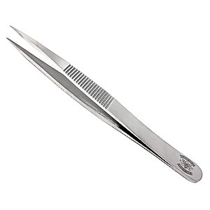 Scientific Labwres High Precision Stainless Steel Lab Tweezers/Forceps with Straight Medium Point with Serrated Grip