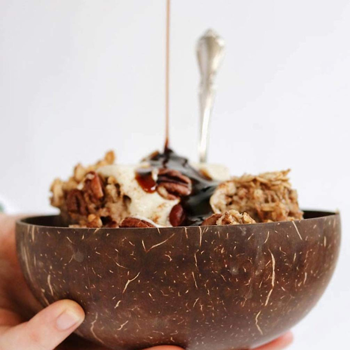 Hemoton coconut bowl with spoons，smoothie bowls Fruit Salad Bowl Buddha Bowl Kitchen Utensils (Natural)