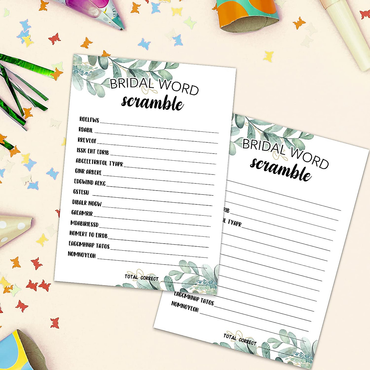 Bridal Shower Game Cards, Bridal Word Scramble Game, Greenery Theme Engagement Party Cards For Wedding, Bridal Shower Decorations, Engagement Activities Ideas, Wedding Shower Party Game Card