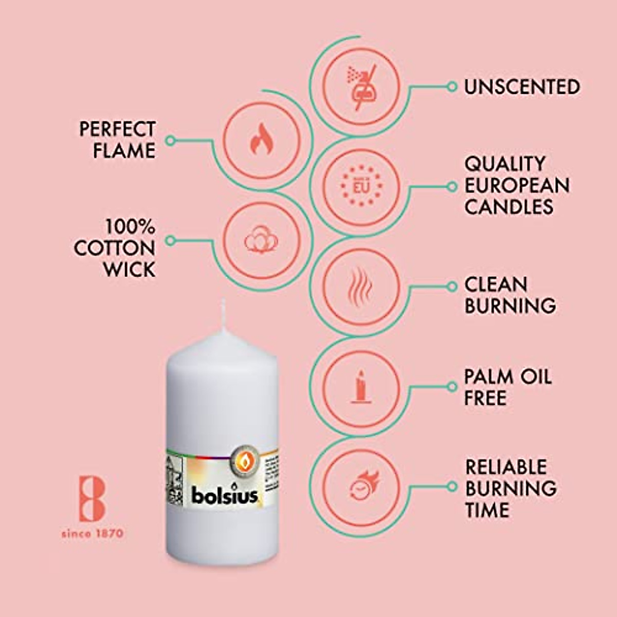 BOLSIUS 8 White Pillar Candles - 2.75 x 5 Inches - Premium European Quality - Individually Wrapped - 43 Hours Burn Time - Dripless & Smokeless - Unscented Dinner, Wedding, Party, & Restaurant Candles