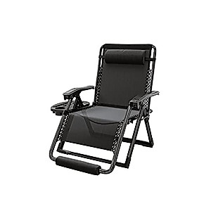 Ezcheer Zero Gravity Chair with Foot Rest Cushion, Support 350 lbs Patio Recliner Chair, Folding Camping Lawn Lounge Chair with Cup Holder and Head Rest (Black)