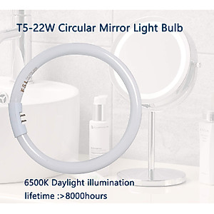 Poweka T5-22W Circular Bulb,7.25inch Round Mirror Light Bulb Replacement Compatible with Floxite/Zadro/Rialto Makeup Magnifying Vanity Mirror, Makeup Mirror Fluorescent Light Bulb