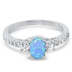 LaRaso & Co His Hers Sterling Silver TRIO Wedding Set Blue Opal White Topaz Gemstone Bridal Rings Him Her 8/9