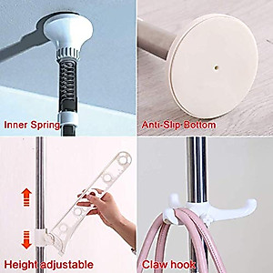 Hershii Portable Indoor Garment Coat Drying Rack Free Standing Coat Stands Clothes Storage Hanger Telescopic Tension Pole DIY Floor to Ceiling Lundry Racks Organizer, Height Adjustable - Ivory