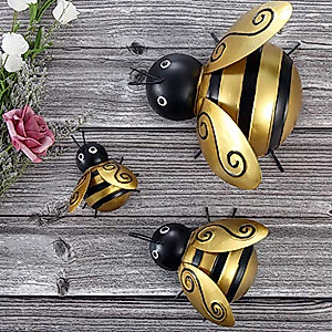 MDLUU Bumble Bee Metal Wall Art, Bees Wall Sculpture, Indoor Outdoor Bee Hanging Decor for Home, Restaurant, Garden, Yard, Pack of 3