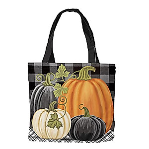 Briarwood Lane Checkered Pumpkins Autumn Canvas Tote Bag Fall 14.5" x 15"