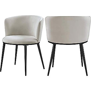 Meridian Furniture Skylar Collection Modern | Contemporary Upholstered Dining Chair with Rounded Back and Sturdy Iron Legs, Set of 2, 23.5" W x 23.5" D x 30" H, Cream Velvet, Matte Black