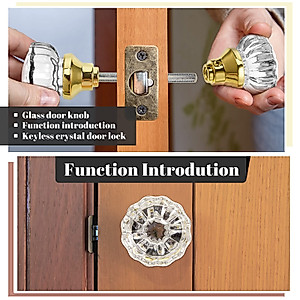 Amylove 2 Set Glass Door Knobs Mortise Style Fluted Crystal Antique Door Knobs with Spindle Antique Doorknobs for Home Interior(Gold,Basic)