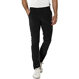 GINGTTO Black Corduroy Pants Men Slim Fit,Flat-Front Casual Pants Business Men Size 36