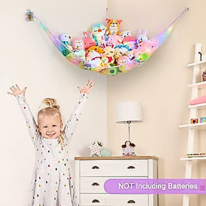Stuffed Animals Hammock Kids Toy Storage with LED Light Unicorn Castle Plush Toy Organizer Coner Hanging Stuffed Animals Holder For Nursery Kids Girls Room Decor