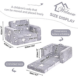 Welnow 2-in-1 Kids Sofa Chair, Glow in The Dark Convertible Toddler Chair Flip Out Children Sofa Chair Folding Kids Play Sofa with Side Pockets & Removable Cover Armrest Chair for Girl or Boy