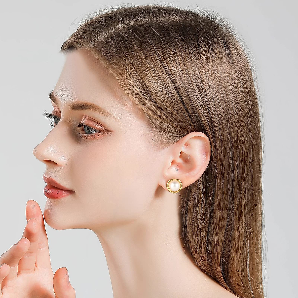 HOKEMP Pearl Earrings 16k Gold Plated Pearls Stud Earrings Hypoallergenic Jewelry for Women Girls Valentine's Day