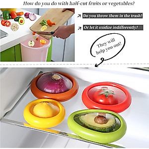 Avocado Saver and Onion Storage, Set of 4 Reusable Storage Containers for Fridge, Keeps Avocados Fresh Ideal for Garlic, Onions, Lemons and Potatoes (Red Yellow Green Brown)