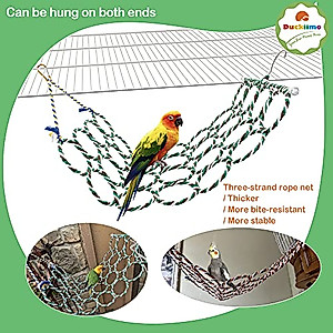 Duckiimo Bird Swing Hemp Rope Net, Parakeet Perch Climbing Bungee Ladder, Hammock Hanging Parrot Cage Toy for African Grey, Little Macaw, Cockatoo, Parakeets, Cockatiel, Conure (Multifunction)