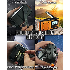2023 Newest Emergency Radio, 4000mAh Power Bank Solar Hand Crank Radio, AM/FM/WB/NOAA and Alert Portable Weather Radio, Multifunctional SOS Alarm Survival Radio with Flashlight for Outdoor Home