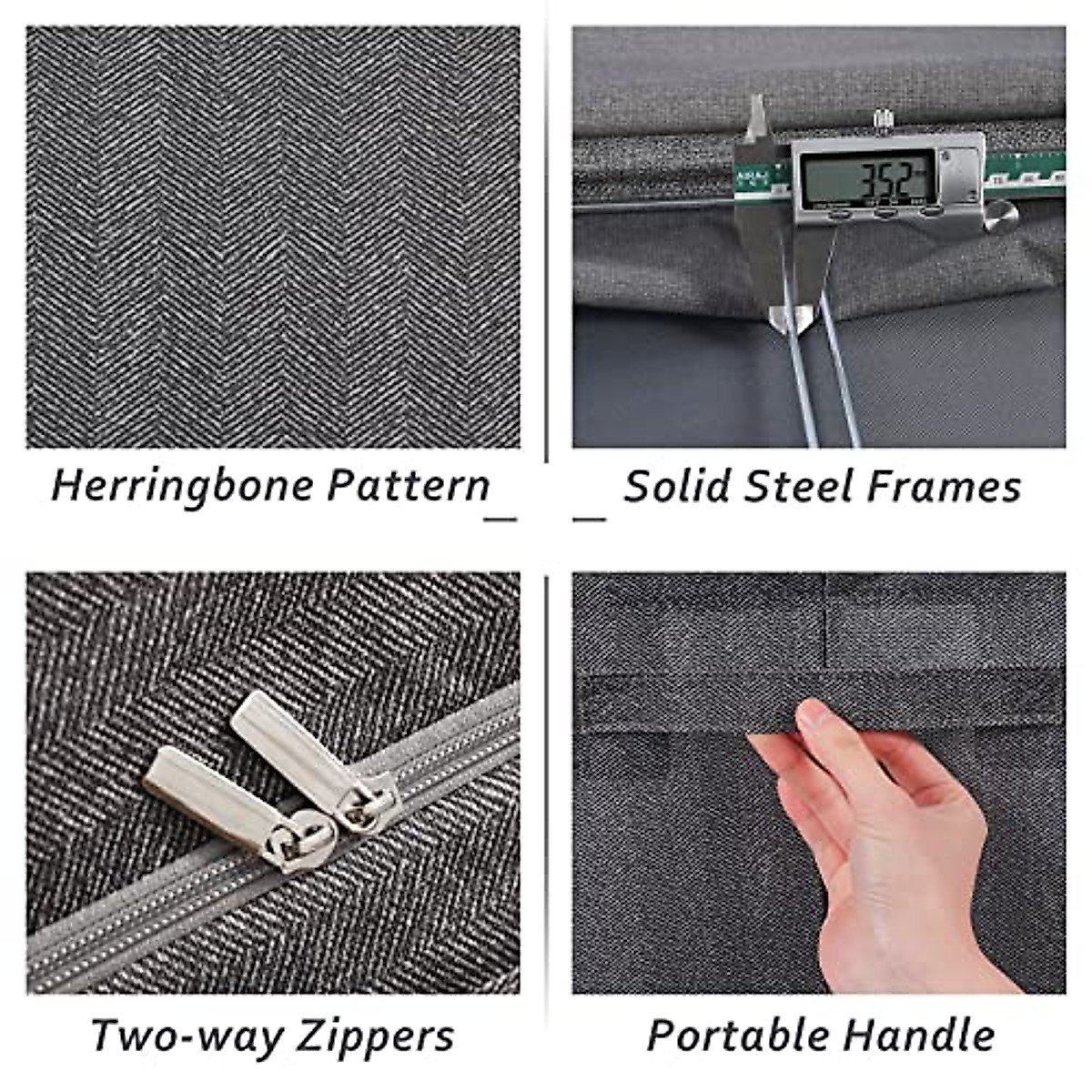 Foldable Clothes Storage Bins 2 Pack, Stackable Metal Frame Clothing Storage Box, Oxford Fabric Organizer Set with Clear Windows&Sturdy Carry Handles(66L,Grey)
