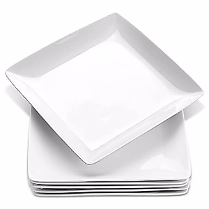 Yedio Porcelain Square Dinner Plates, 10.75 Inch Square Serving Plate for Steak, Pasta, Salad, Snacks, Pizza, Appetizer Plates-Set of 6, White