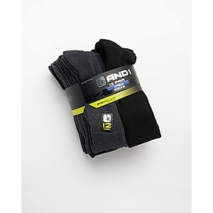 AND1 Men's Athletic Arch Compression Cushion Comfort Crew Socks (12 Pack), Size 6-12.5, BlackGray