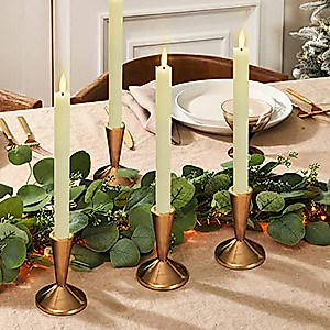 Stmarry Flickering Flameless Taper Candles with Remote - 10 Inch LED Candlesticks, Realistic 3D Flame with Wick, Ivory Real Wax, Spring Home Decor, Automatic Timer - Set of 6