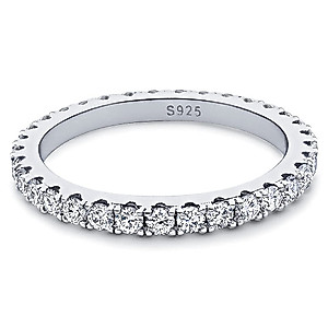 Bo.Dream 2.2mm Round Cubic Zirconia CZ Wedding Full Eternity Band Rings Sterling Silver Size 7