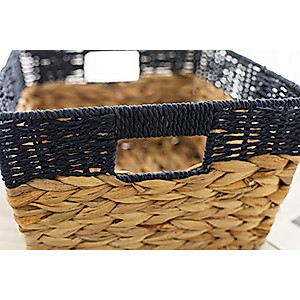 JiaLan Rectangular Seagrass Woven Storage Basket with Cut-out Handles, Natural Straw Baskets for Organization and Storage,Large,15.7 inchesx11.8 inchesx7.8 inches