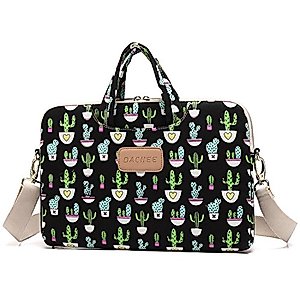 DACHEE Black Cactus Patten Canvas Laptop Shoulder Messenger Bag Case Sleeve for 14 Inch 15 Inch Laptop 15 Case Laptop Briefcase 15.6 Inch