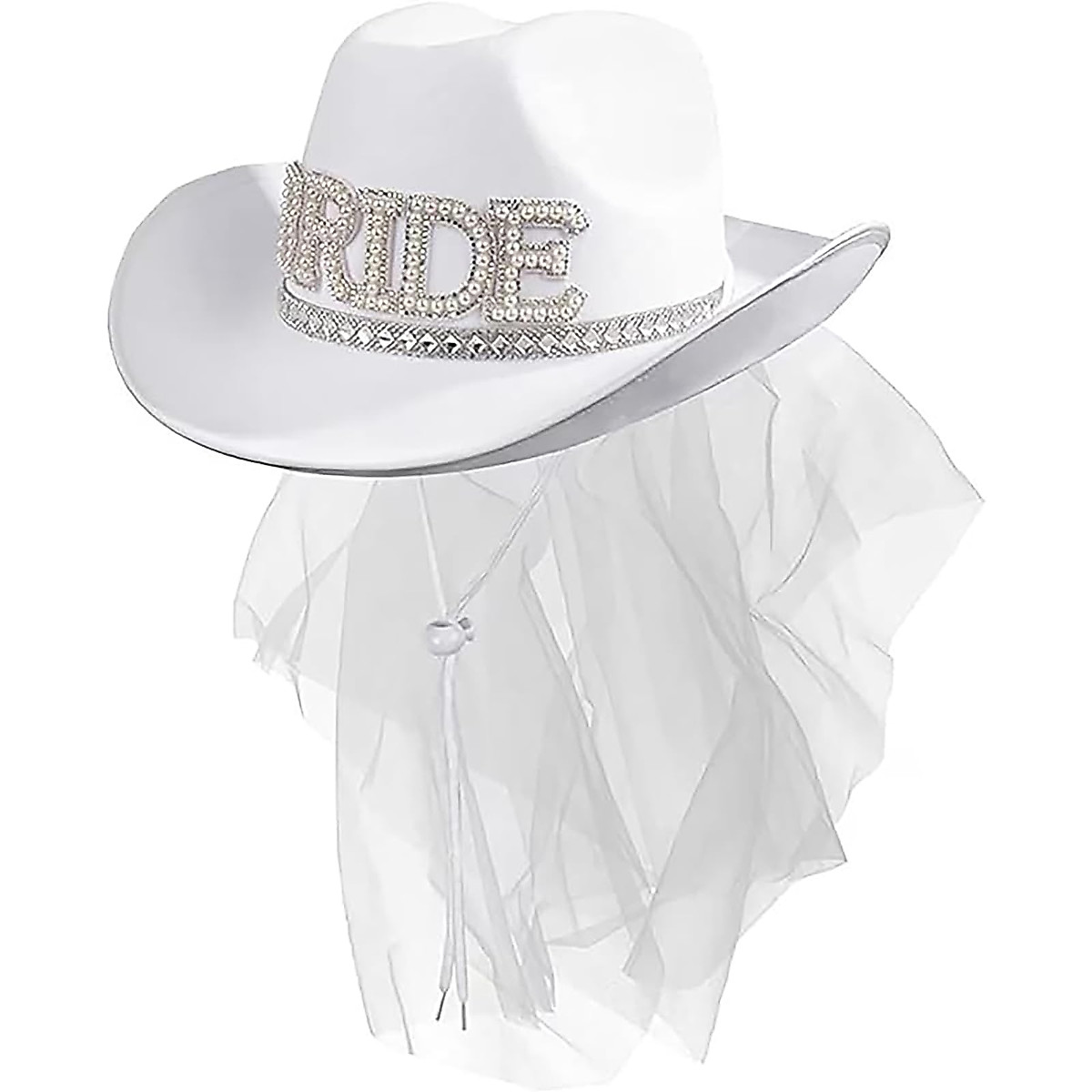 Bridal Cowboy Hat, Bronzing "Bride" Cowgirl Hat White Velvet Fur Veil Favors Women Felt Party Hat,Bachelorette Party Bride to be Gift