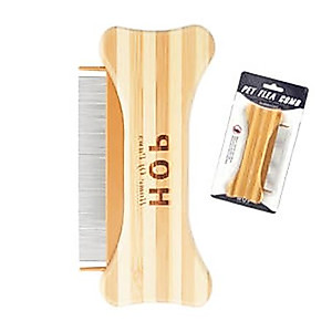 Bamboo Wooden Pet Flea CombFor Pet Cat Dog Flea Grooming Comb Stainless Steel in Bone Shape, Proven Grooming Tools for Dogs Cats and Other Animals