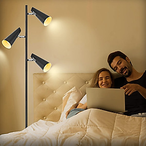 Industrial Floor Lamp,Modern Floor Lamp with 3 LED GU10 Bulbs,Foor Lamps for Living Room,Flexibly Rotatable Light Head,Black Tall Standing Lamp for Bedroom Reading,Home,Office-50,000hrs Lifespan