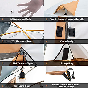 BISINNA 2 Person Camping Tent Lightweight Backpacking Tent Waterproof Windproof Two Doors Easy Setup Double Layer Outdoor Tents for Family Camping Hunting Hiking Mountaineering Travel