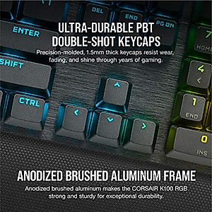 Corsair K100 RGB Mechanical Wired Gaming Keyboard - Cherry MX Speed Switches - PBT Double-Shot Keycaps - Elgato Stream Deck and iCUE Compatible - QWERTY NA Layout - Black,Silver