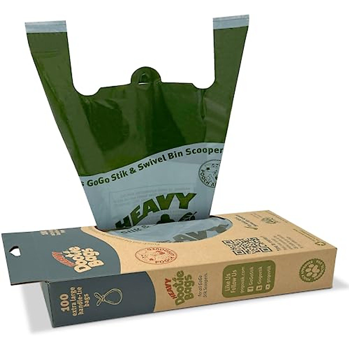 HEAVY Dootie Bags® VERY LARGE Dog and Cat Waste Poop Bags. 100 Count Strong Multi-Use, Leakproof with EZ Tie Handles and Gussets. Made with Corn Starch. Fits GoGo Stik and Swivel Bin Pooper Scoopers.