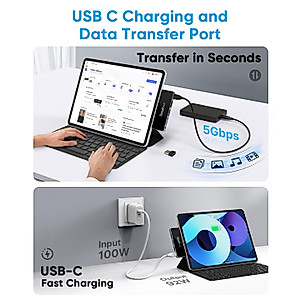 iPad Pro USB C Hub Adapter, Dockteck 5 in 1 Dongle with 4K@60Hz HDMI, Type C to 3.5mm Audio Headphone Jack, 100W PD and 2 USB 3.0 for iPad Pro 2021 2020 M1 12.9/11, iPad Air 5/4, Mini 6
