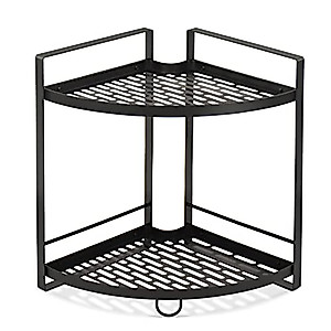 mahueeol 2 Tier Corner Bathroom Countertop Organizer Tray,Corner Shower Shelf Bathroom Tray,Detachable Kitchen Spice Rack,Desktop Makeup Organizer -Matte Black