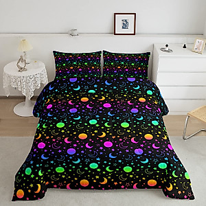 Moon Star Print Comforter Set Boho Exotic Bedding Set Galaxy Starry Sky Comforter for Kids Boys Girls Astrology Space Duvet Set Cosmic Celestial Room Decor Quilt Full Size Boys