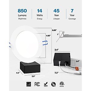 Sunco Lighting 4 Pack 6 Inch Ultra Thin LED Recessed Ceiling Lights, 3000K Warm White, Dimmable, 14W=100W, Wafer Thin, Canless with Junction Box - Energy Star