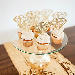 Diamond Cupcake Toppers, Bridal Shower Decorations, Diamond Donut Toppers in Gold Glitter Set of 12