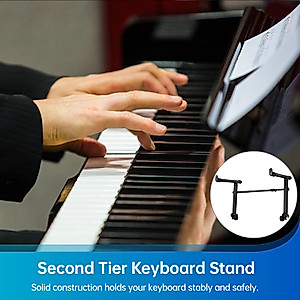 Anjetan Second Tier Keyboard Stand, Extension Adapter for Keyboard Supports with Adjustable Width, Universal Iron Extension Stand for Electronic Organs