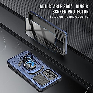 for Samsung Galaxy A53 5G | A53 5G UW Case: with Tempered Screen Protector & Built in 360° Adjustable Ring Kickstand Shockproof Protection TPU Bumper Armor Phone Cover for Samsung A53 - Blue