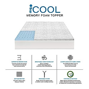 SensorPEDIC iCOOL 1.5-Inch Gel-Infused Memory Foam Mattress Topper - King, Silver