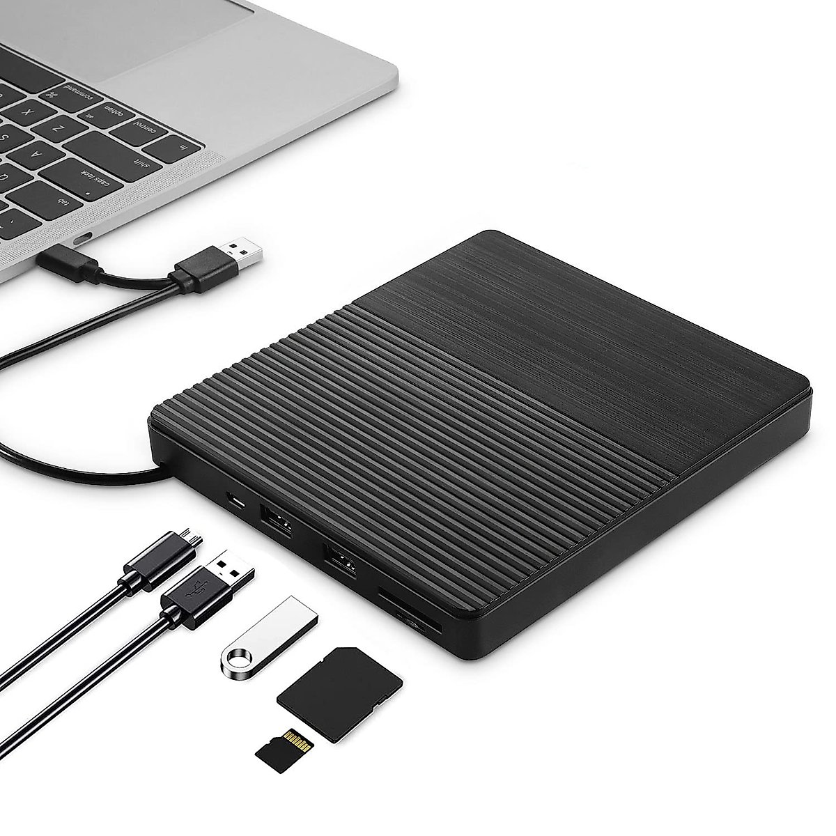 intendvision External CD DVD Drive USB 3.0 Type-C CD-RW DVD-R Combo Burner with SD/TF Slot, 2 USB 2.0 Port for PC Laptop Computer Mac Windows 11/10/8/7