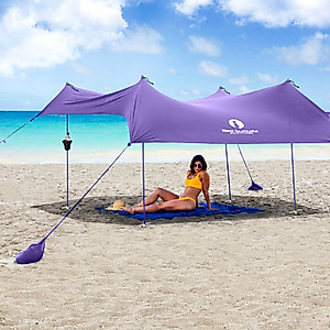 Red Suricata Family Beach Tent & Beach Canopy & 2 Beverage Holders Bundle - UPF50 UV Sun Shade Shelter (Large, Purple)