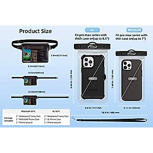 AiRunTech Waterproof Dry Bag and Waterproof Cell Phone Bag for Outdoor Water Sports, Boating, Hiking,Kayaking,Fishing (2 * Phone case(Clear) + 2 * Fanny Pack(Black+Gray))