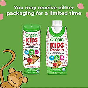 Orgain Organic Kids Protein Nutritional Shake, Strawberry - 8g of Protein, 22 Vitamins & Minerals, Fruits & Vegetables, Gluten Free, Soy Free, Kosher, Non-GMO, 8.25 Fl Oz (Pack of 12)