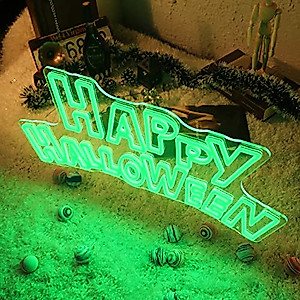 Halloween Decorations Outdoor Indoor, Happy Halloween Lights Halloween Neon Signs, 26X14 Inches Large Dimmable Neon Signs, Halloween Yard Decor, Halloween Decorations for Home (Green Happy Halloween)
