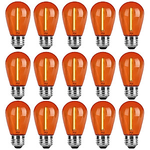 Minsily 15 Pack S14 LED Light Bulb Orange LED Replacement Bulbs 1W Orange S14 LED String Light Bulb E26 Plastic Shatterproof Edison LED Decorative Bulbs for Outdoor Home Patio Christmas Decor(Orange)