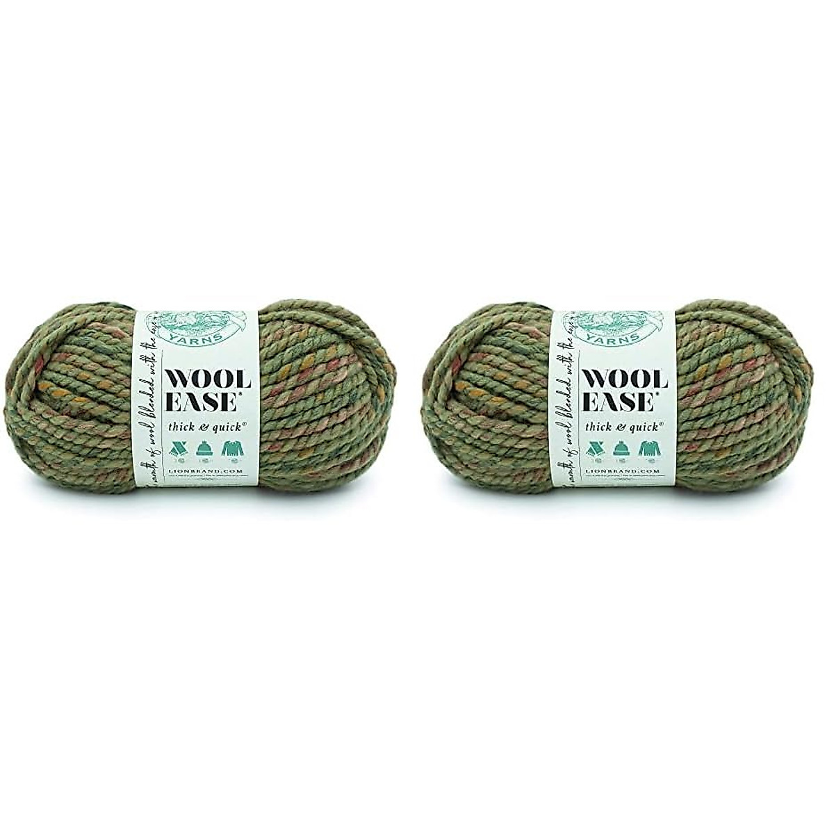 Lion Brand Yarn Wool-Ease Thick & Quick Yarn, Soft and Bulky Yarn for Knitting, Crocheting, and Crafting, 1 Skein, Marsh (Pack of 2)