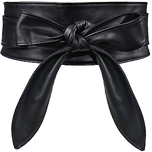 Glamorstar Wrap Belts for Women Dresses Wide Leather Cinch Tie Knot Waist Belts Black 137.8IN/350CM