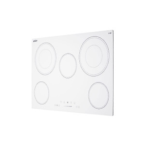 Summit Appliance CR5B30T8W 30" Wide 5-Burner Radiant Cooktop, White, Ceramic Glass Surface, Digital Touch Controls, 9 Power Levels, Programmable Timer, Residual Heat Indicator, 208-240v Operation